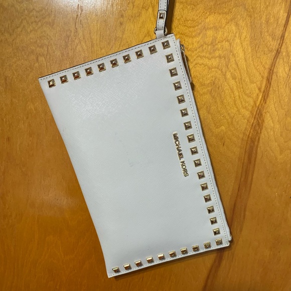 Michael Kors | Bags | Sold Michael Kors Large White Studded Wristlet ...